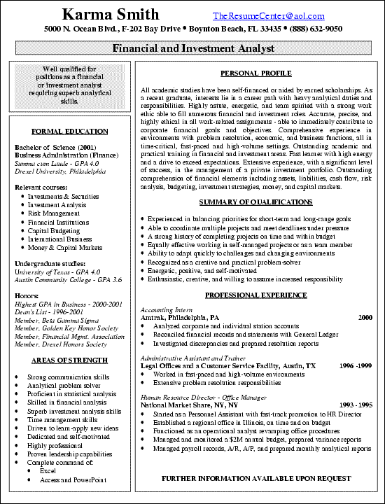 Financial Analyst Resume Example Financial Analyst Resume Example