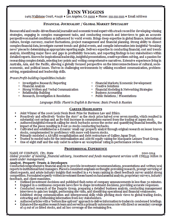 Journalist Resume Example Journalism Media